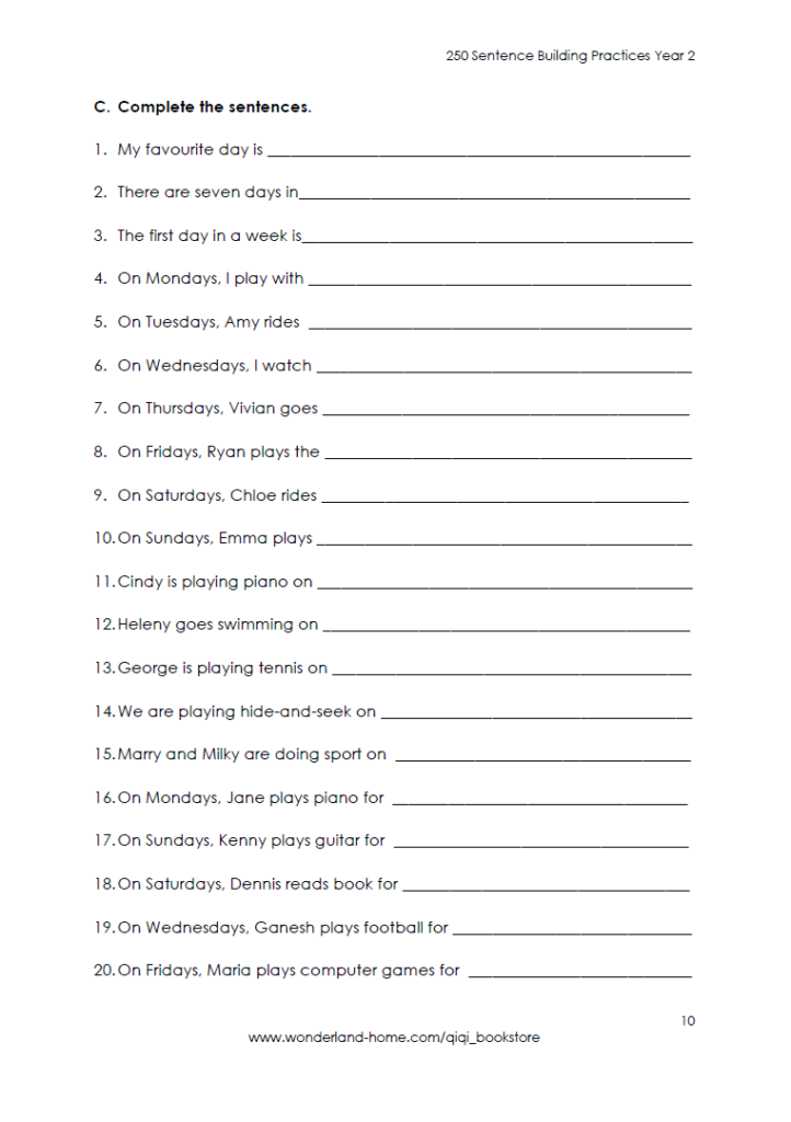250 Sentences Building Practices Year 2 - Wonderland Home