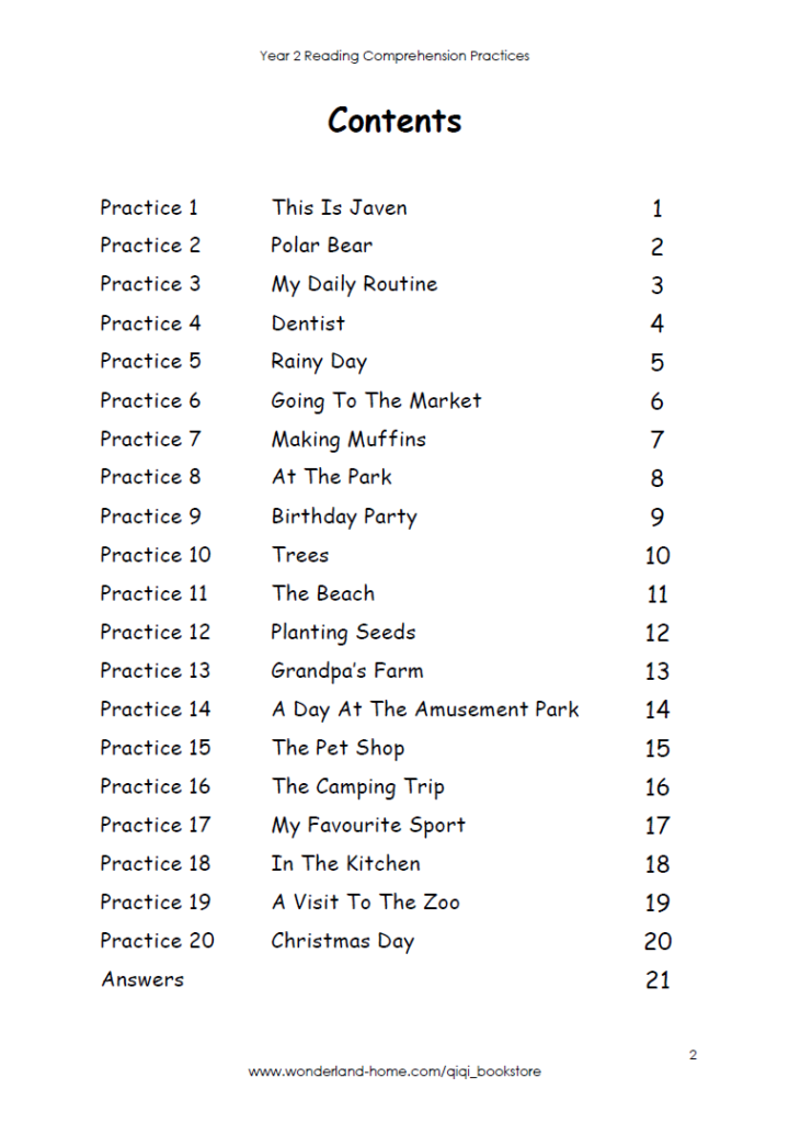 Reading Comprehension Practices Year 2 - Wonderland Home