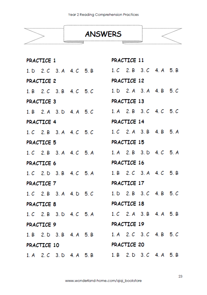 Reading Comprehension Practices Year 2 - Wonderland Home