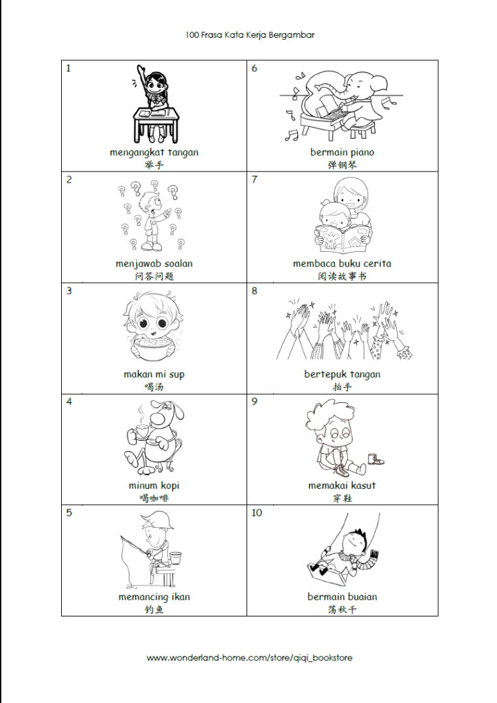 100 Frasa Kata Kerja Bergambar Tahun 1-6 - Wonderland Home