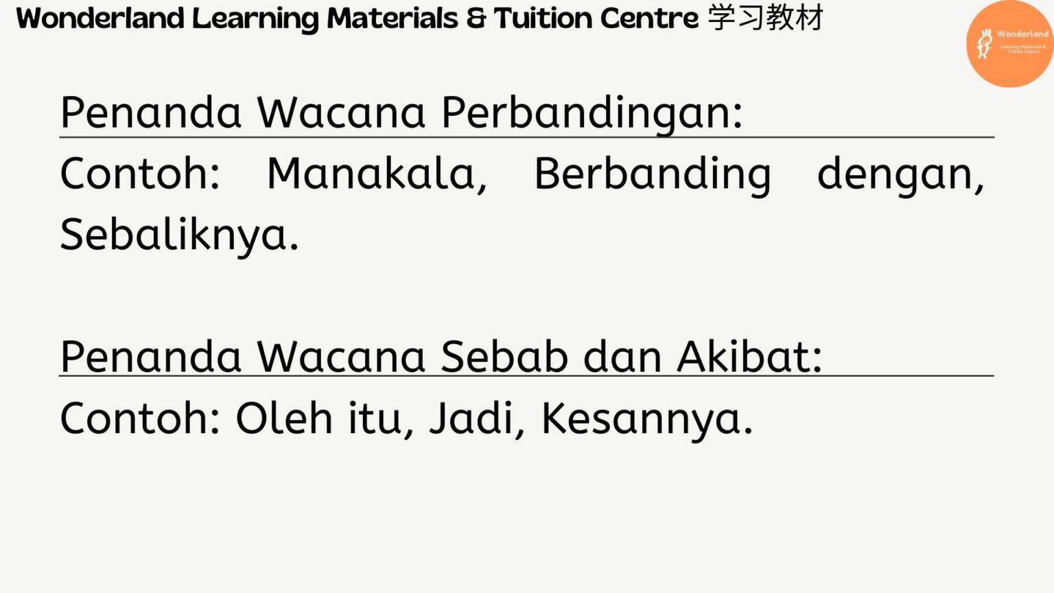 Penanda wacana -Contoh - Wonderland Home
