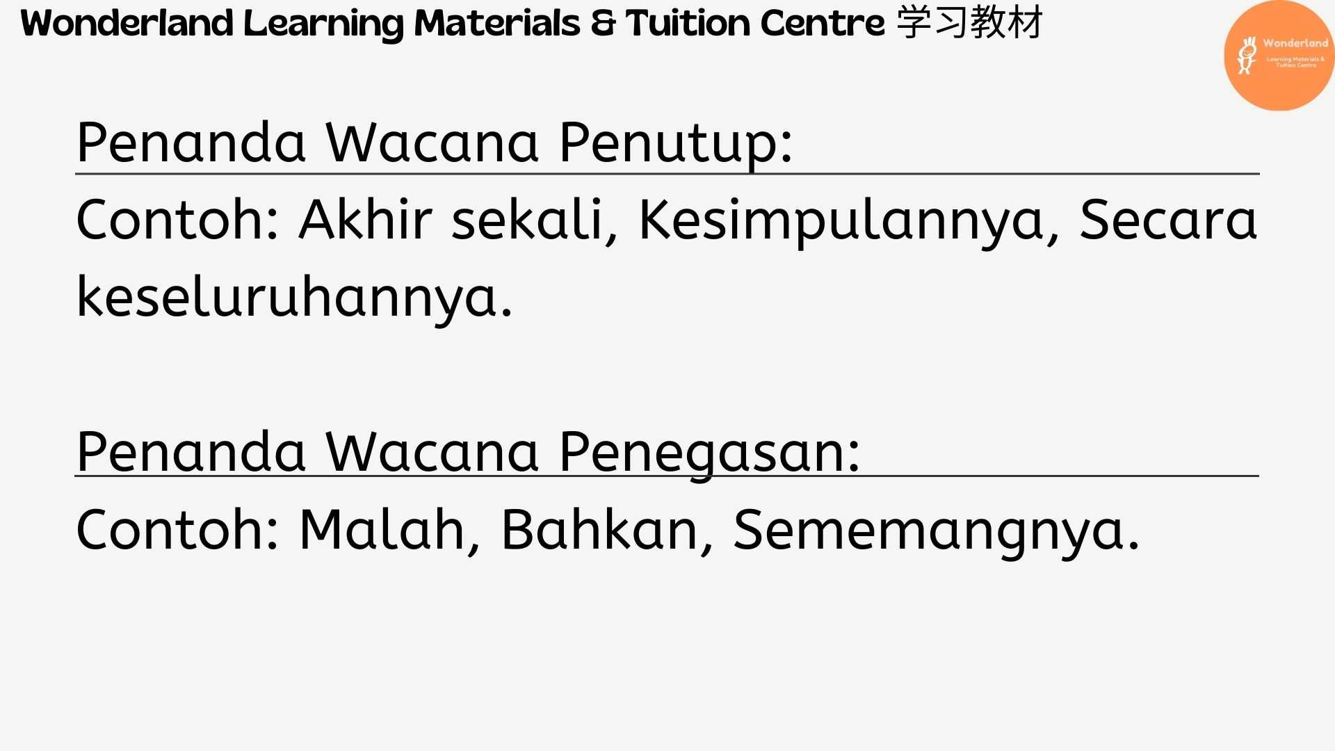 Penanda wacana -Contoh - Wonderland Home