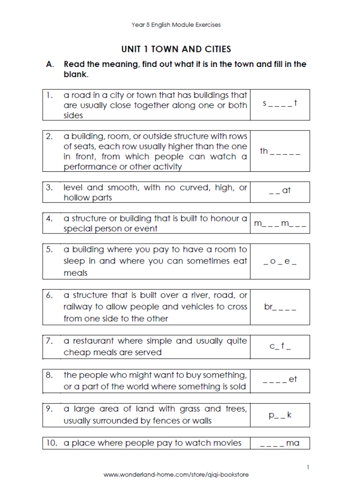 Year 5 English Module Exercises - Wonderland Home